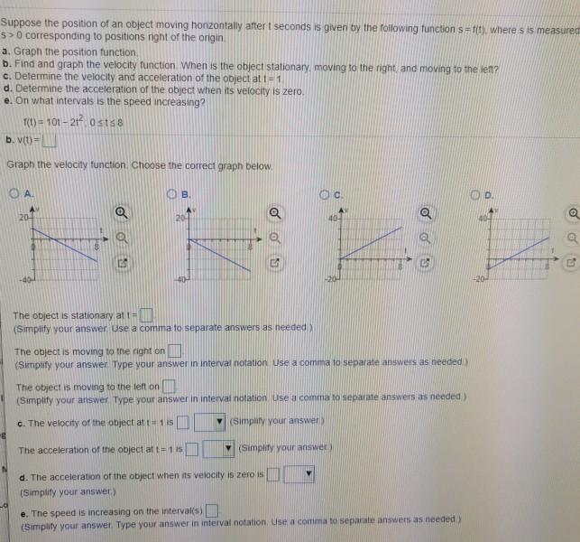Solved Suppose the position of an object moving horizontally | Chegg.com