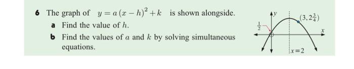 Solved 6 The graph of_y= a (x - h)² + k_ is shown alongside. | Chegg.com
