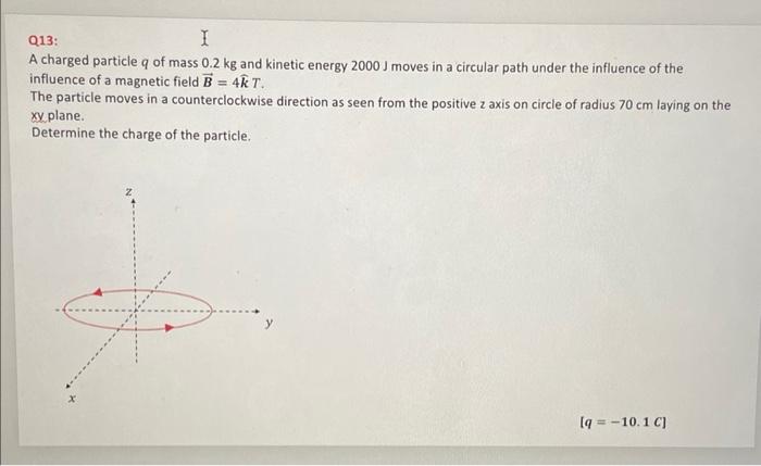 Solved Q13: A charged particle q of mass 0.2 kg and kinetic | Chegg.com