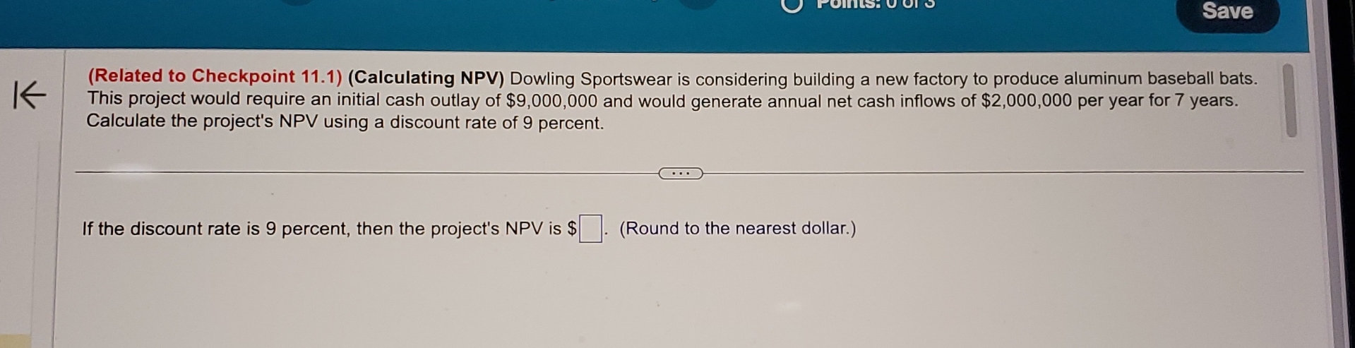 Solved Save(Related to Checkpoint 11.1) (Calculating NPV) | Chegg.com