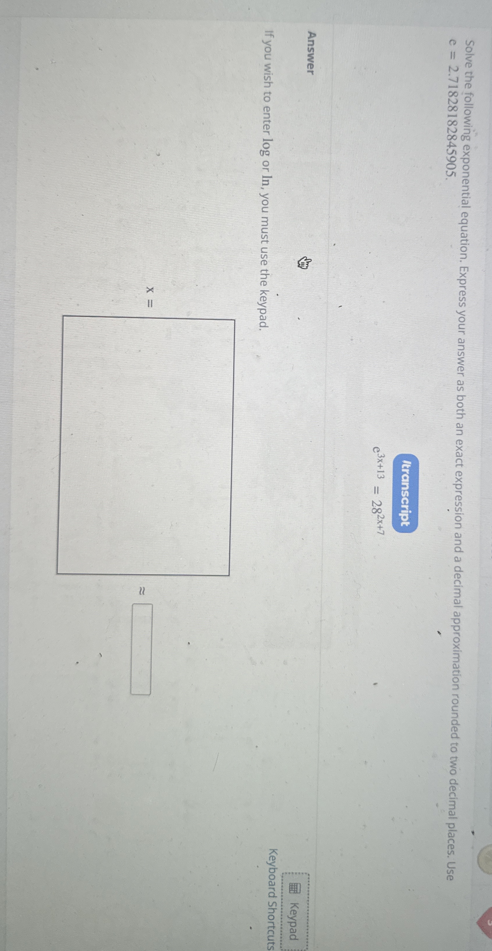 Solved Solve the following exponential equation. Express | Chegg.com