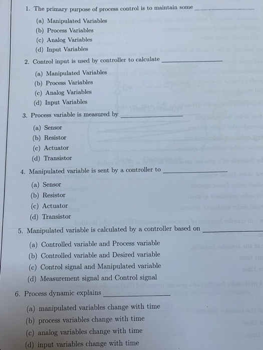 Solved 1. The primary purpose of process control is to | Chegg.com