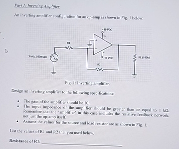 Solved Part l:Inverling AmplifierAn inverting amplifier | Chegg.com