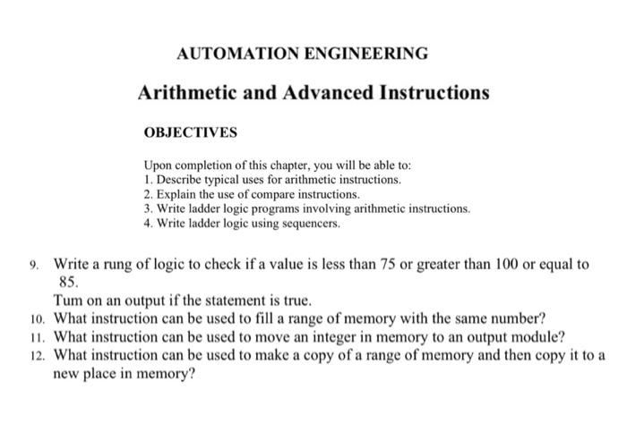 Solved AUTOMATION ENGINEERING Arithmetic and Advanced | Chegg.com