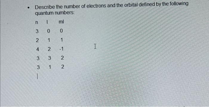 Solved - Describe the number of electrons and the orbital | Chegg.com