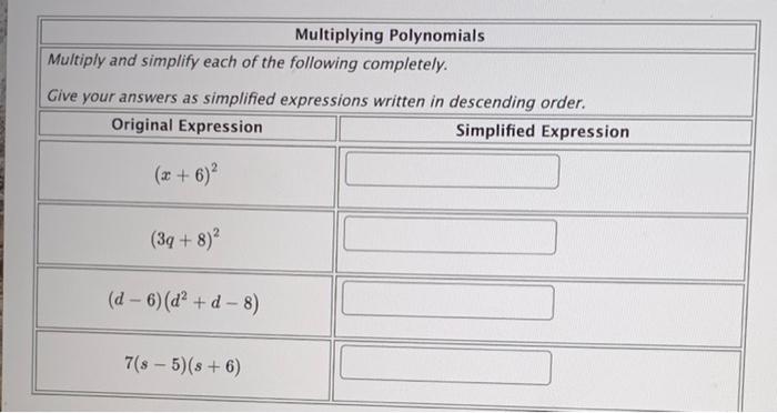 Solved Operations on Polynomials Perform the indicated | Chegg.com