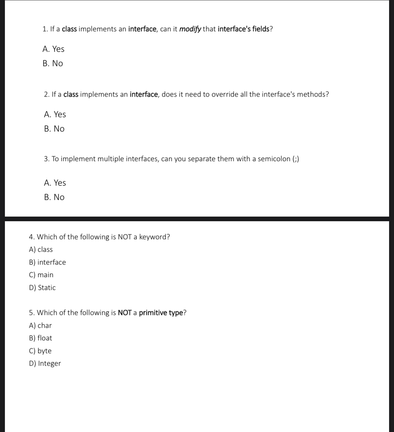 Solved If a class implements an interface, can it modify | Chegg.com