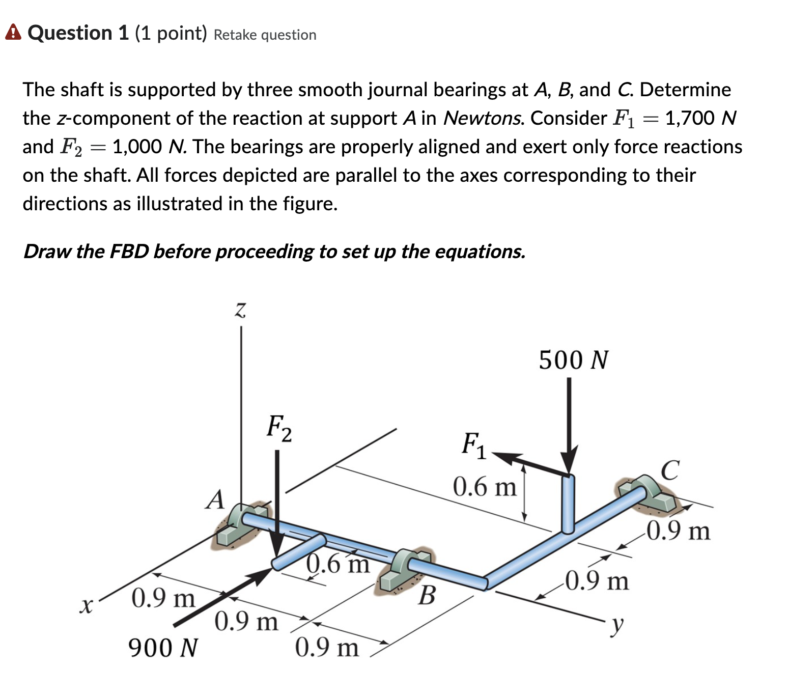 Solved Question 1 (1 ﻿point) ﻿Retake questionThe shaft is | Chegg.com