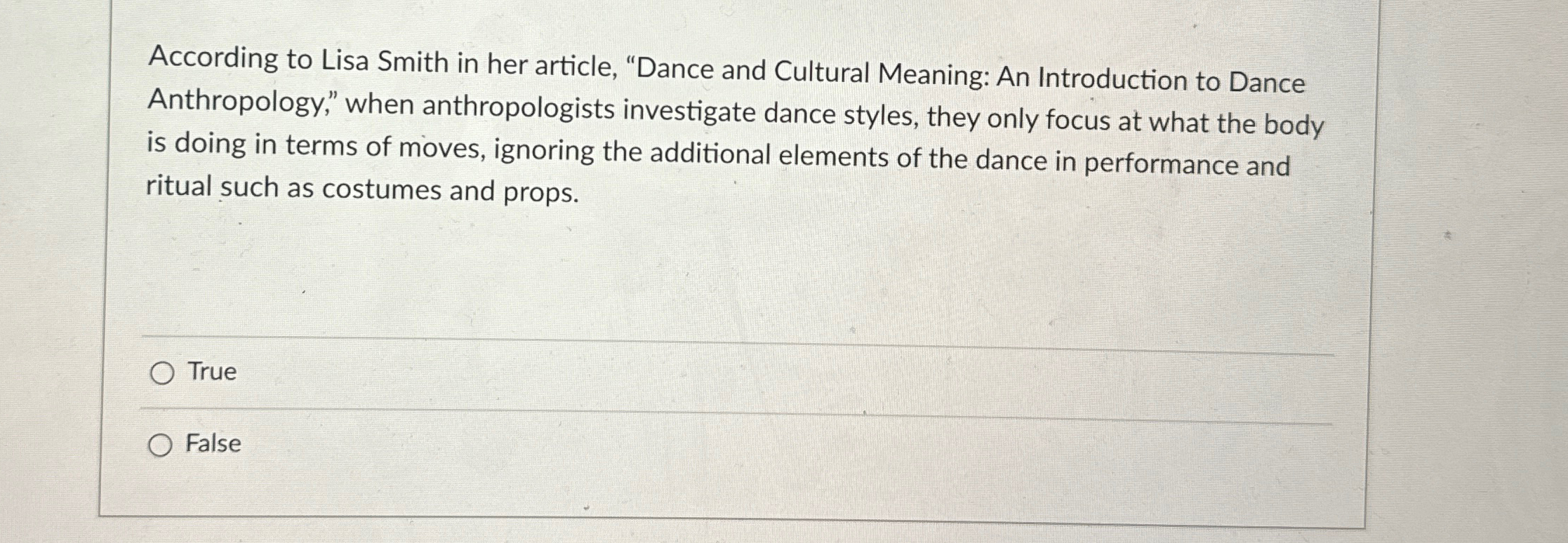 Solved According to Lisa Smith in her article, "Dance and | Chegg.com