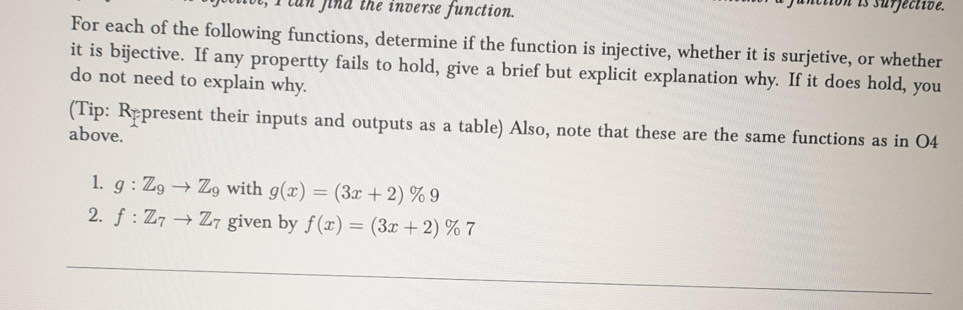 Solved For each of the following functions, determine if the | Chegg.com