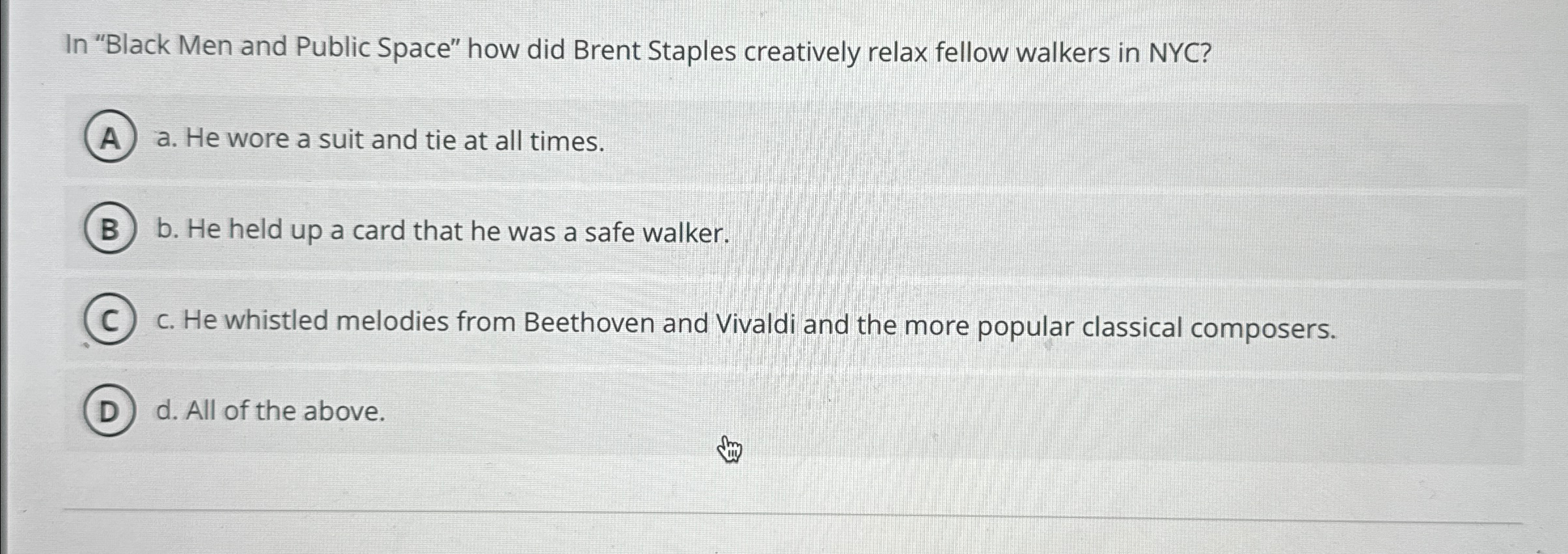 Solved In "Black Men and Public Space" how did Brent Staples | Chegg.com