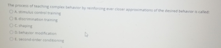 Solved The process of teaching complex behavior by | Chegg.com