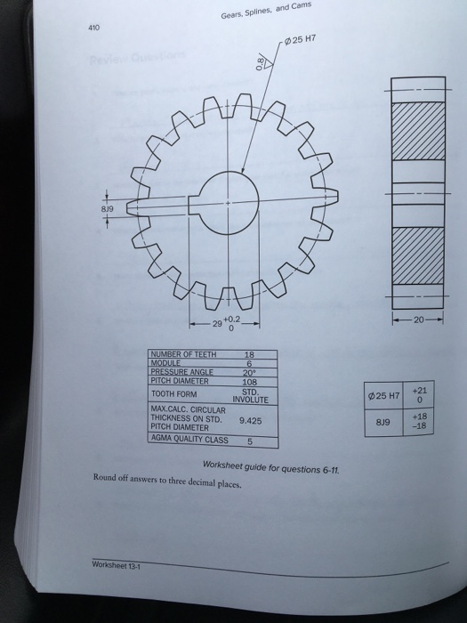 Solved Gears, Splines, and Cams 410 25 H7 m 8J9 + A AM | Chegg.com