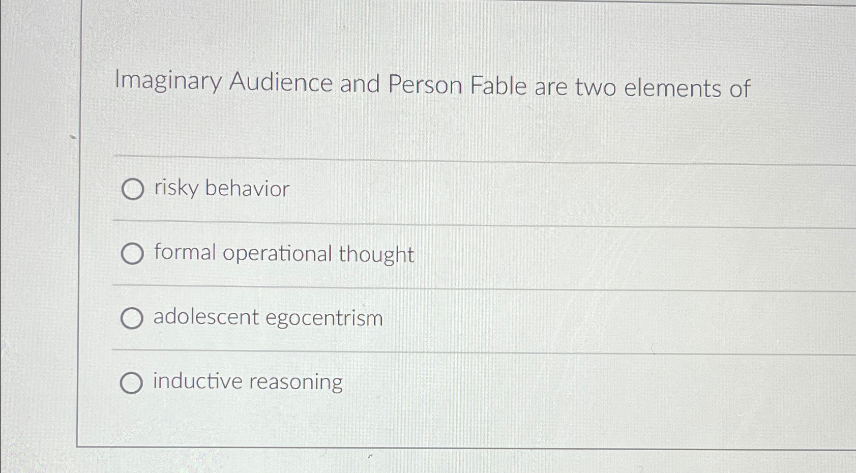 Solved Imaginary Audience and Person Fable are two elements | Chegg.com