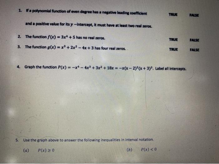 Solved 1 fa polynomial function of even degree has a | Chegg.com