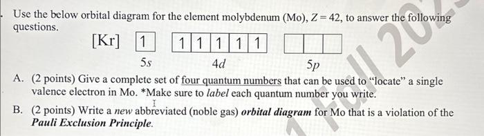 Solved Use the below orbital diagram for the element | Chegg.com