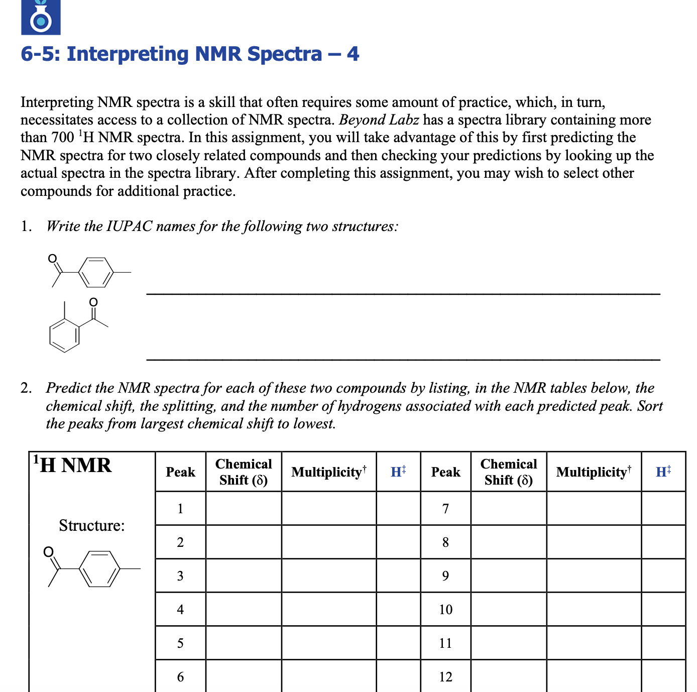 Solved 6-5: Interpreting NMR Spectra - 4 ﻿Interpreting NMR | Chegg.com