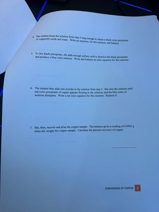 Solved CONVERSION OF COPPER 1. In an experiment, a student | Chegg.com