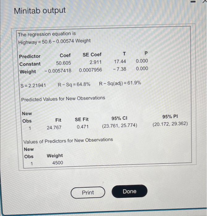 Solved The Minitab output shown below was obtained by using | Chegg.com