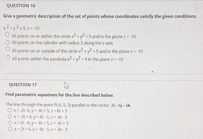 Solved Give a geometric description of the set of points | Chegg.com