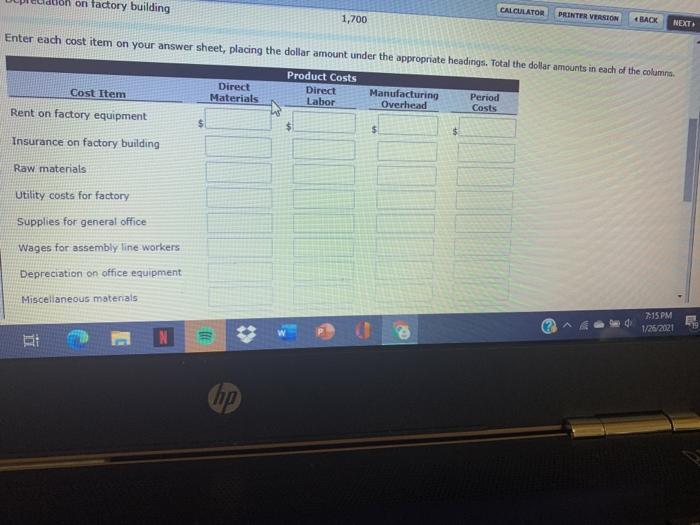 Solved CALCULATOR PRINTER VERSION « BACK NEXT Problem 14-01A | Chegg.com