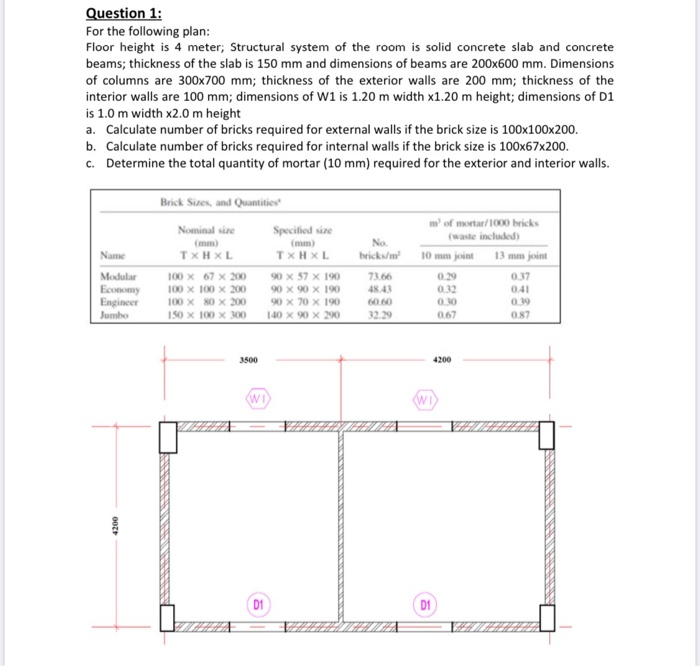 Solved Question 1: For the following plan: Floor height is 4 | Chegg.com