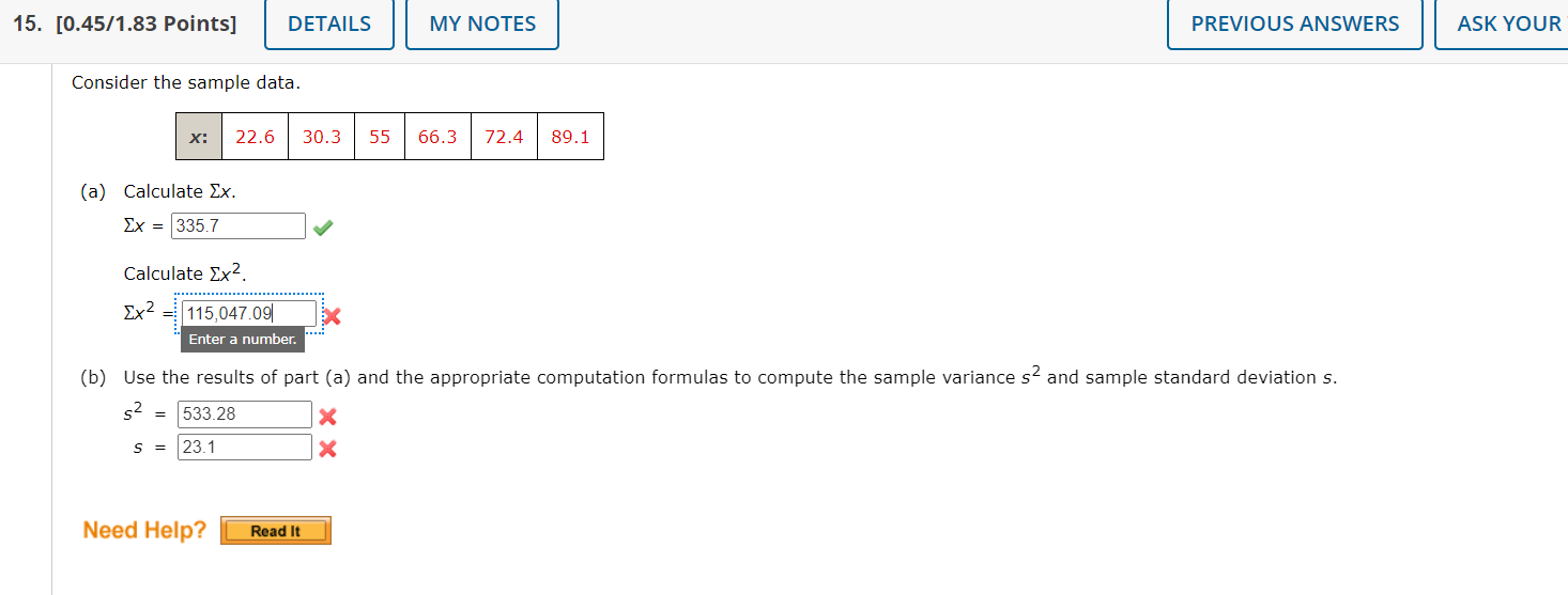 Solved Consider the sample data.(a) ﻿Calculate | Chegg.com