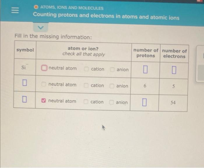 Solved III ATOMS, IONS AND MOLECULES Counting protons and | Chegg.com