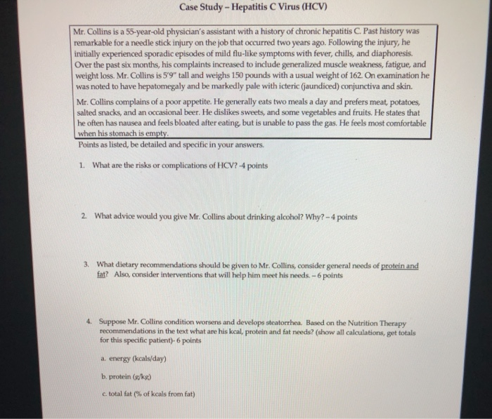Solved Case Study - Hepatitis C Virus (HCV) Mr. Collins is a | Chegg.com