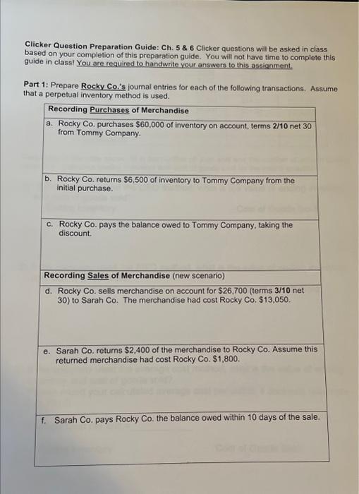Solved Clicker Question Preparation Guide: Ch. 5 \& 6 | Chegg.com