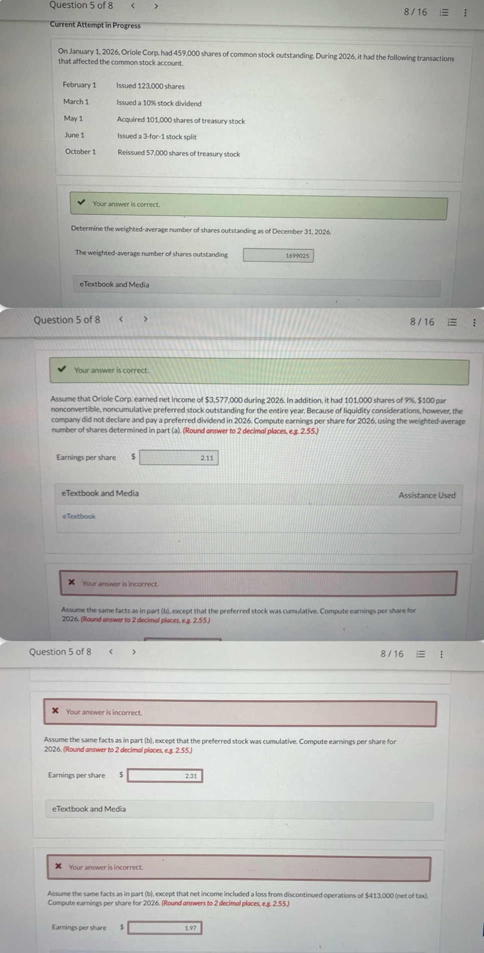 Solved On January 1, 2026, ﻿Oriole Corp. had 459,000 ﻿shares | Chegg.com