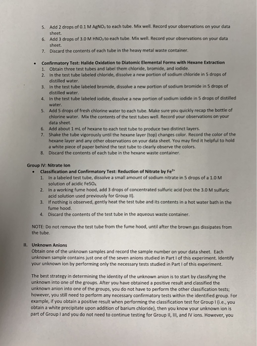 Solved Experiment 7: Qualitative Analysis - Anions Data | Chegg.com
