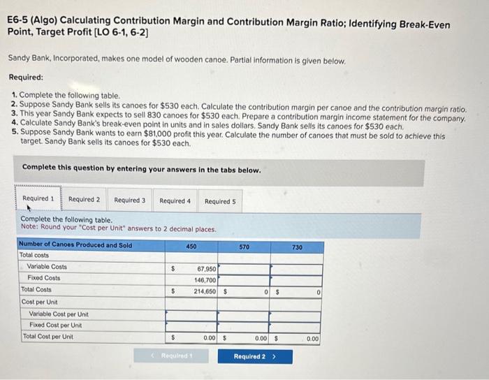 Solved E6-5 (Algo) Calculating Contribution Margin and | Chegg.com