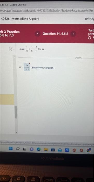 Solved Solve W1=n1+t1 for W W=1+πln (Simplify your answer.) | Chegg.com
