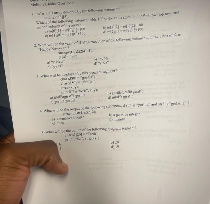 Solved 1. ' m ' is a 2D array declared by the following | Chegg.com