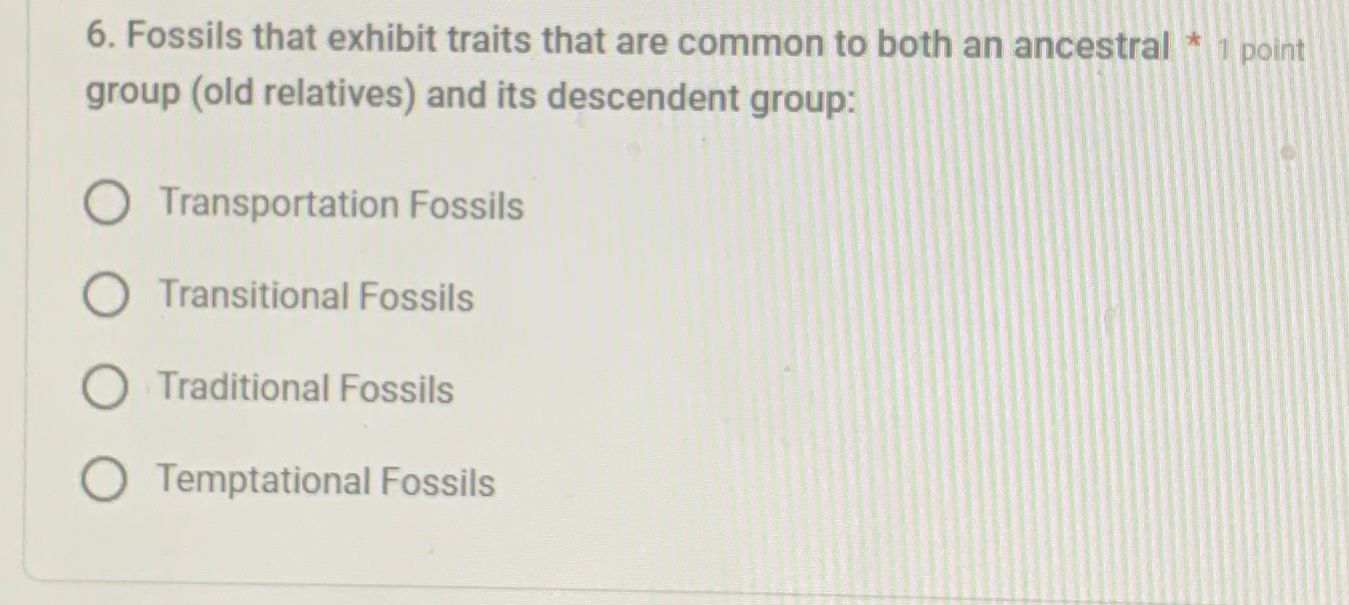 Solved Fossils that exhibit traits that are common to both | Chegg.com