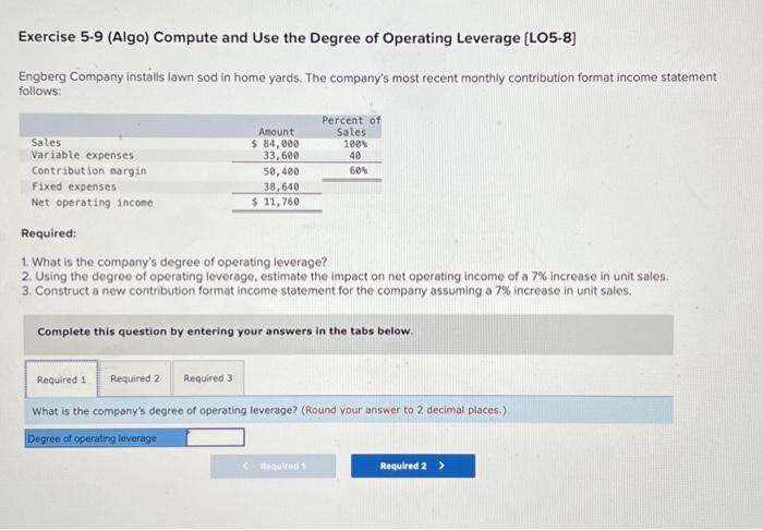 Exercise 5-9 (Algo) Compute and Use the Degree of | Chegg.com