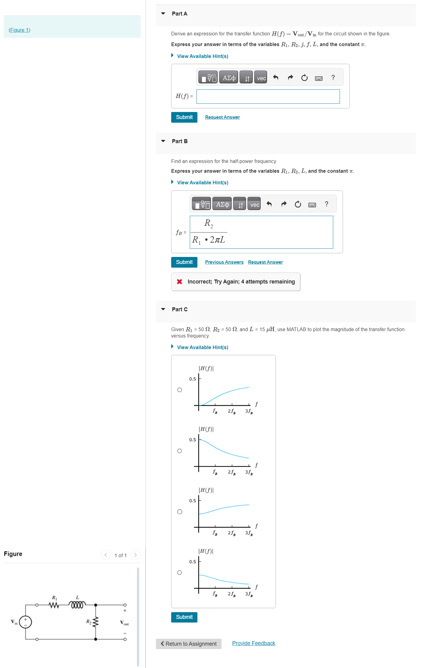 Solved Part ADerive an expression for the transfer function | Chegg.com