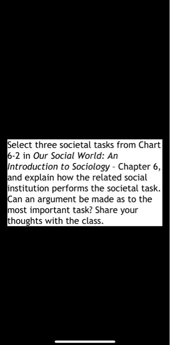 Solved Select three societal tasks from Chart 6-2 in Our | Chegg.com