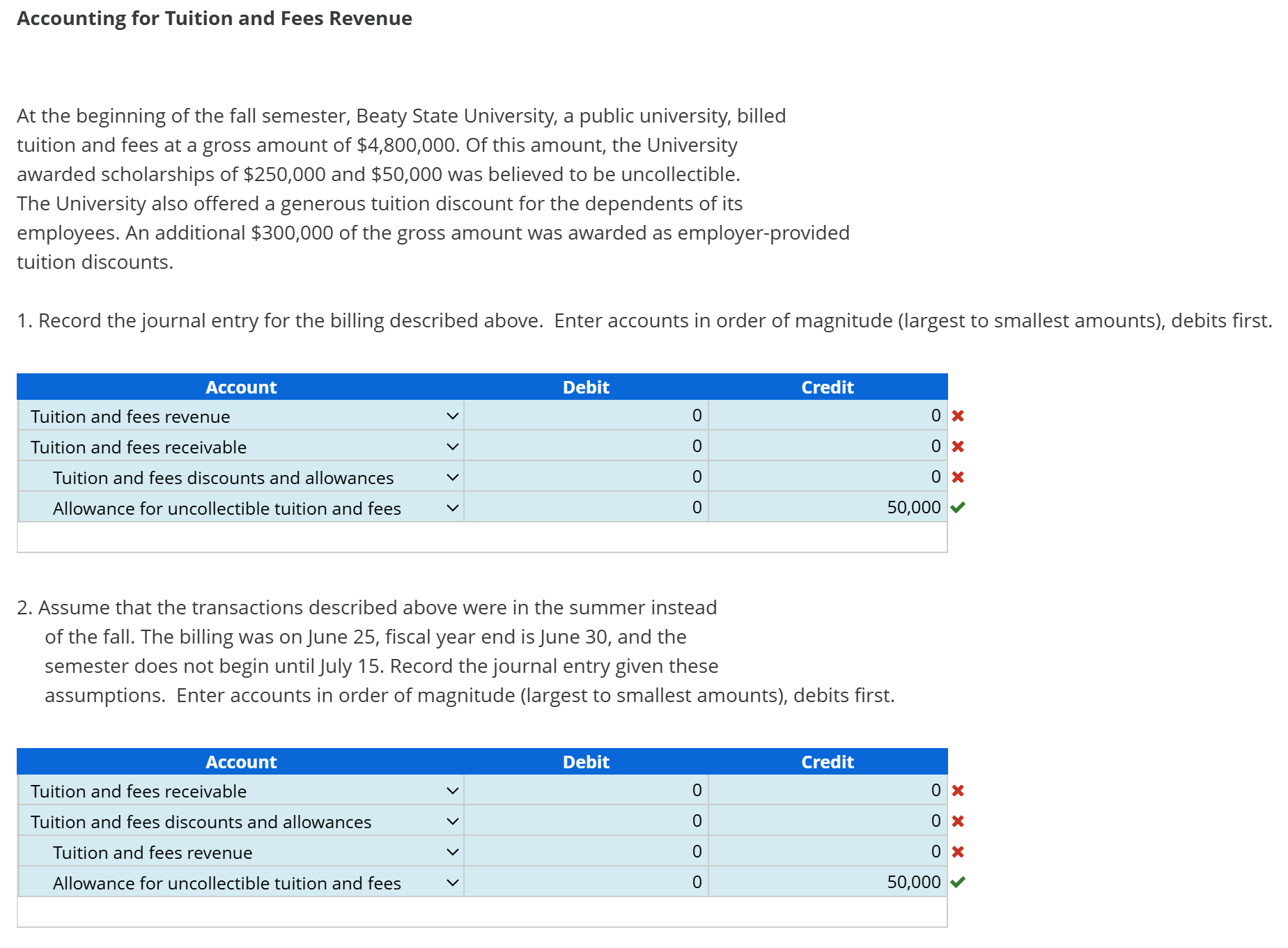 Accounting for Tuition and Fees RevenueAt the | Chegg.com