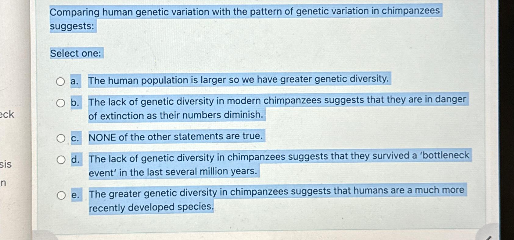 Solved Comparing human genetic variation with the pattern of | Chegg.com
