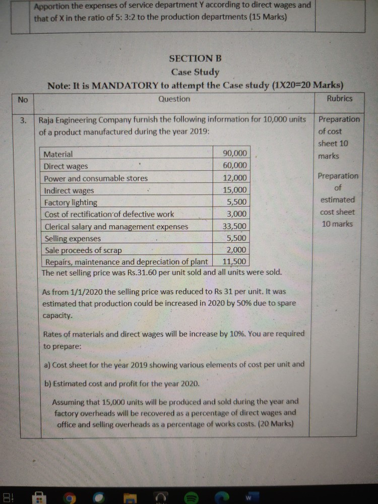 Solved Apportion the expenses of service department y | Chegg.com