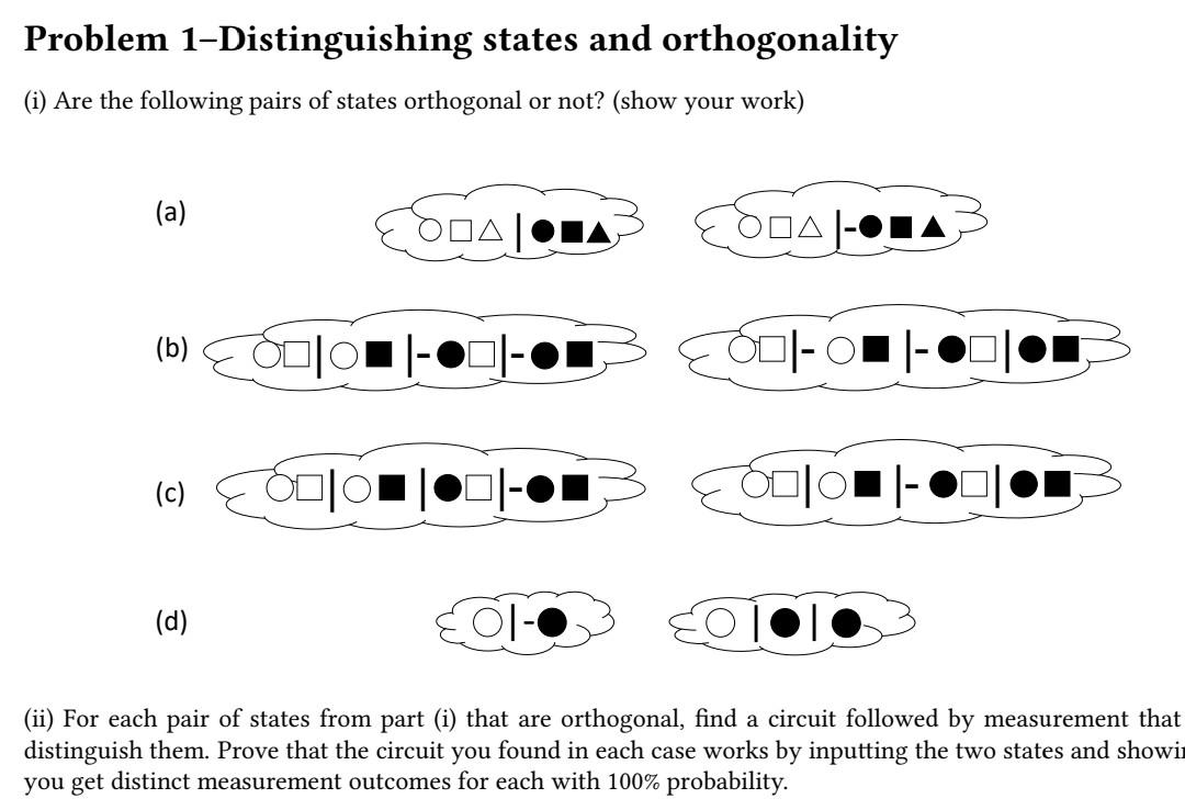 Solved Problem 1-Distinguishing states and orthogonality (i) | Chegg.com