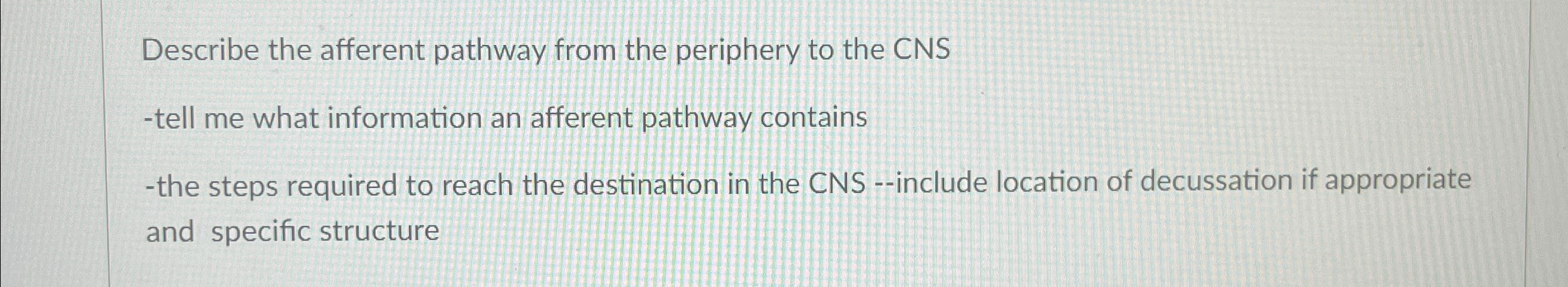 Solved Describe the afferent pathway from the periphery to | Chegg.com