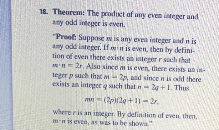 Solved 18. Theorem: The product of any even integer and any | Chegg.com