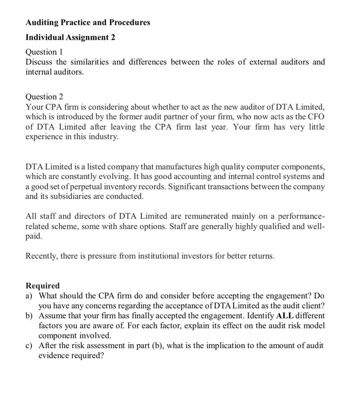 Solved Auditing Practice and ProceduresIndividual Assignment | Chegg.com