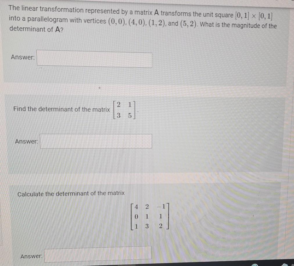 Solved The linear transformation represented by a matrix A | Chegg.com