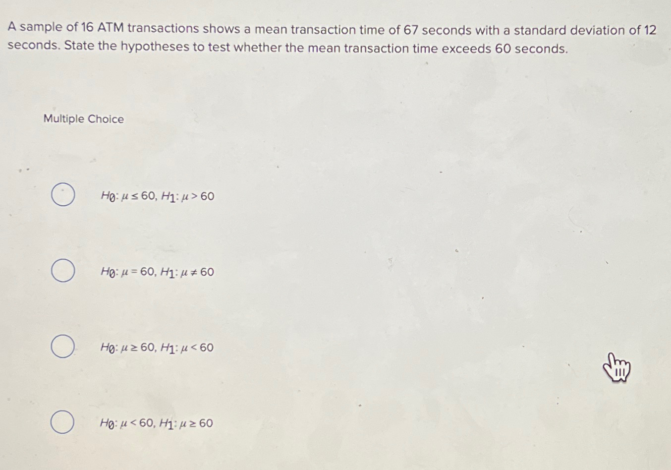 Solved A sample of 16 ﻿ATM transactions shows a mean | Chegg.com