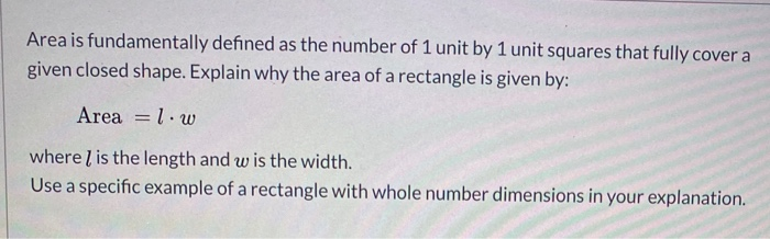 Solved Area is fundamentally defined as the number of 1 unit | Chegg.com
