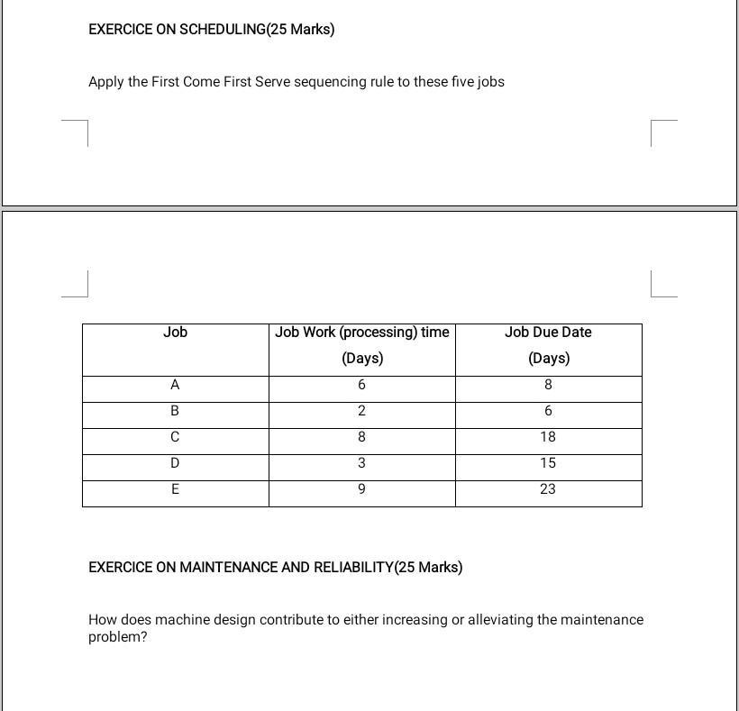 Solved EXERCICE ON SCHEDULING (25 Marks) Apply the First | Chegg.com